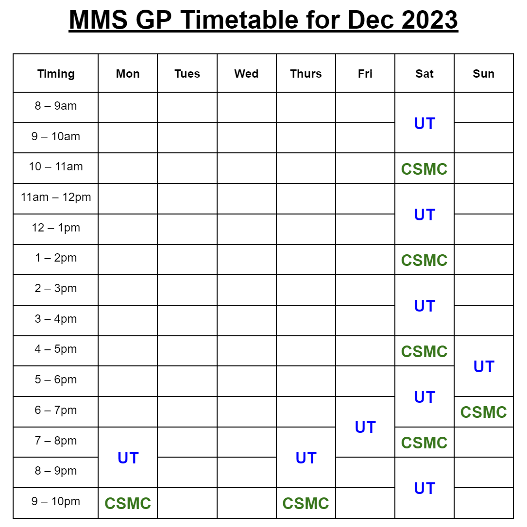 Schedule - General Paper (GP) Tuition