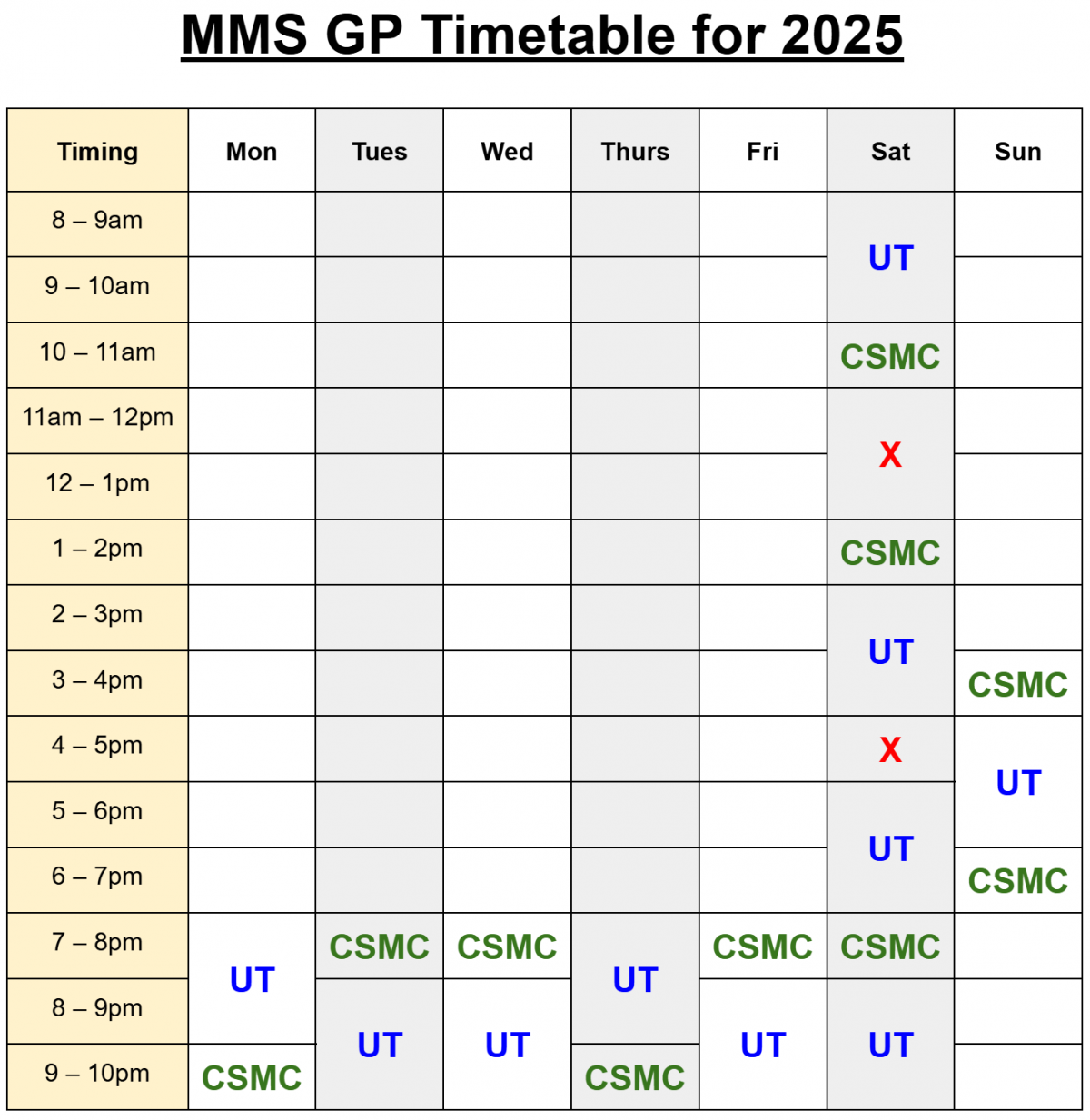 Schedule - General Paper (GP) Tuition